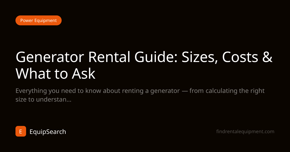 Generator Rental Guide: Sizes, Costs & What to Ask | EquipSearch